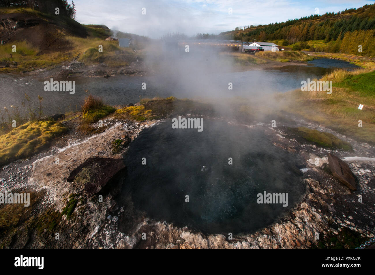 Thermal waters in Iceland. Gamla Laughin, better know as Secret Lagoon ...