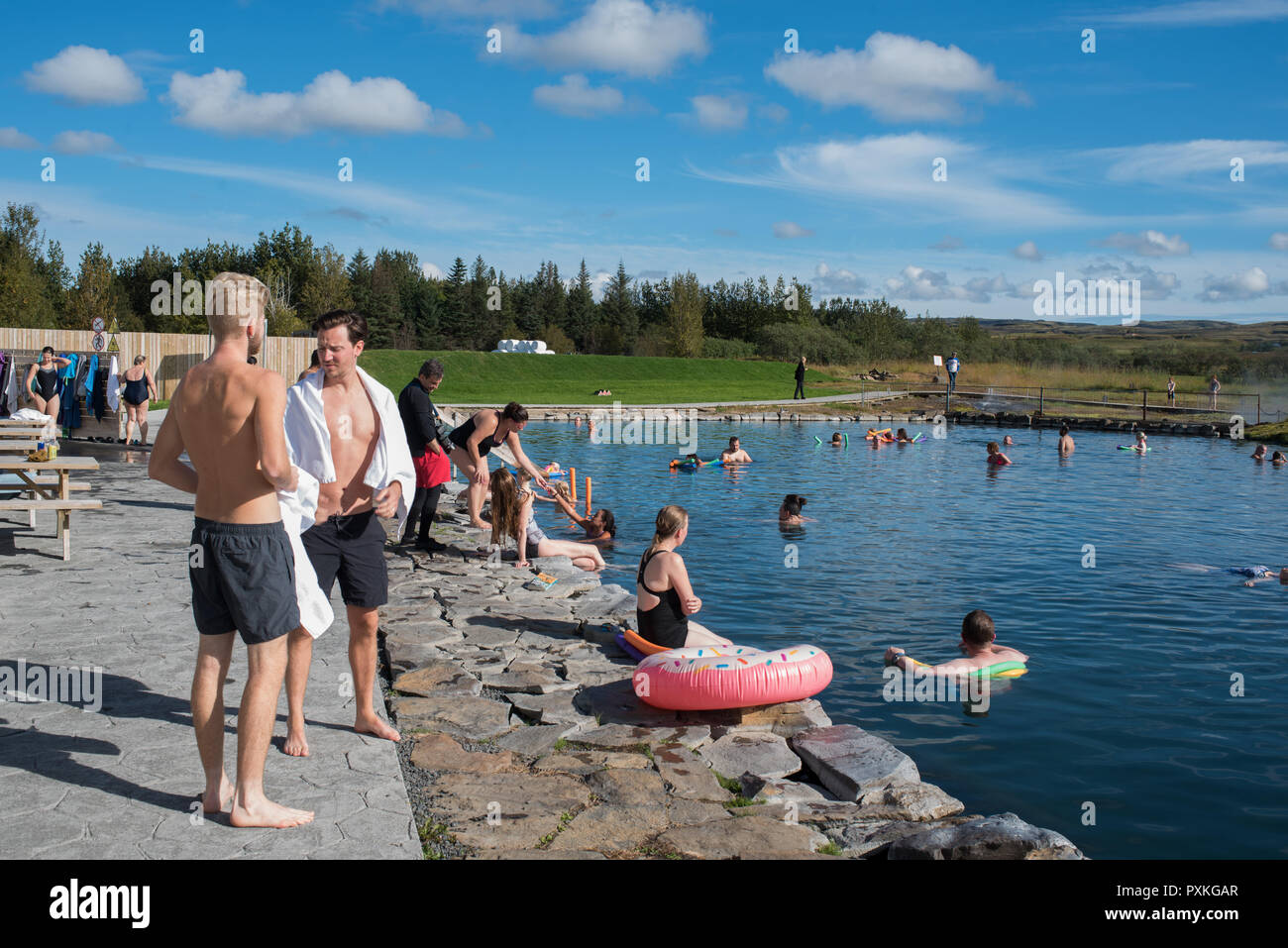 Thermal waters in Iceland. Gamla Laughin, better know as Secret Lagoon ...