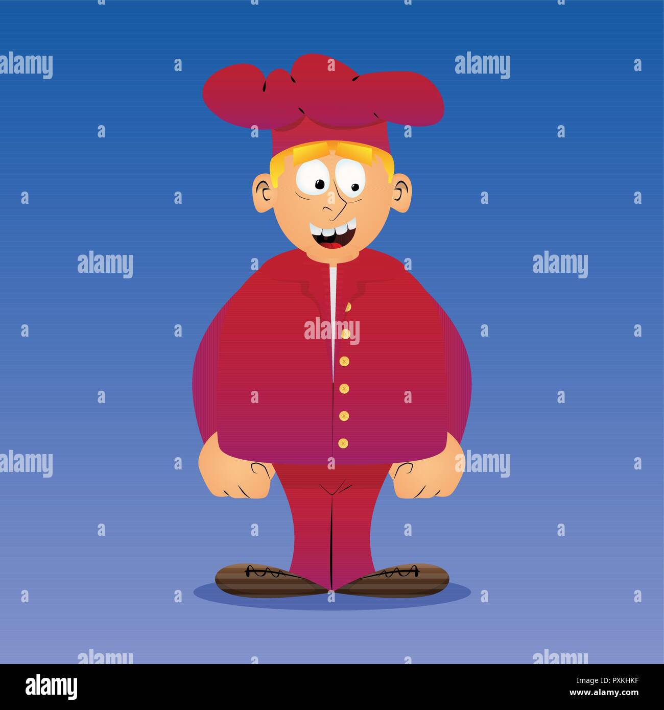 Fat male cartoon chef in uniform standing. Vector illustration Stock ...