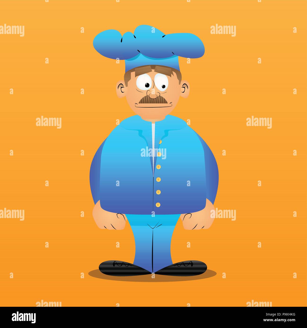 Fat male cartoon chef in uniform standing. Vector illustration Stock ...