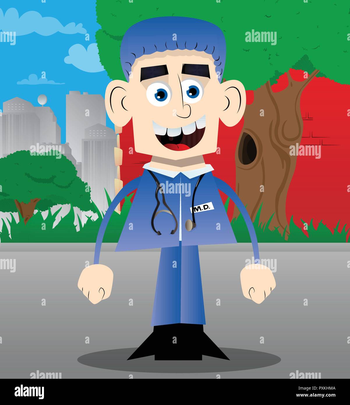 Funny cartoon doctor standing. Vector illustration Stock Vector Image ...