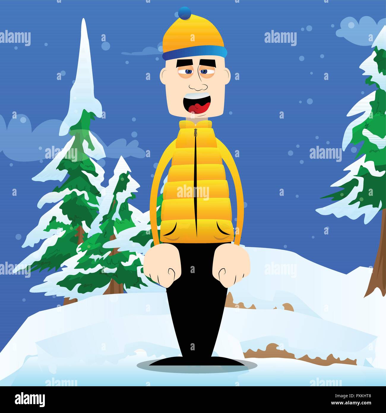 Funny cartoon man dressed for winter standing. Vector illustration ...