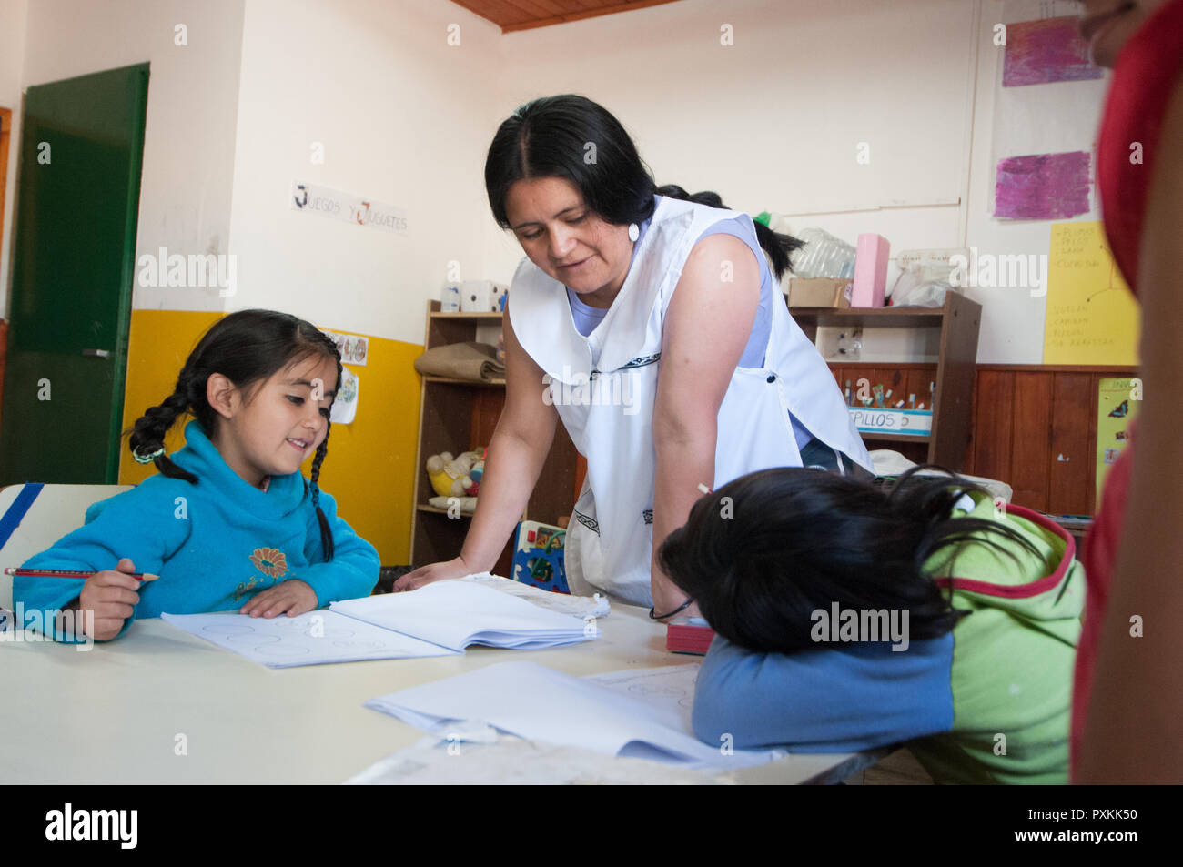 Mapuche language lesson in the school of the native Mapuche communities ...