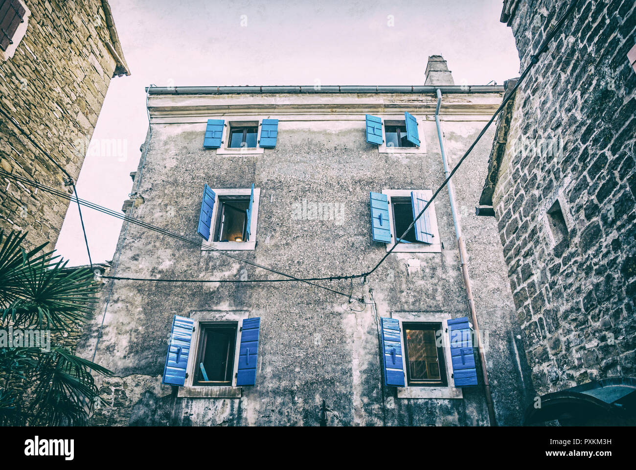 Historical buildings in Groznjan, Istria, Croatia. Architectural scene ...