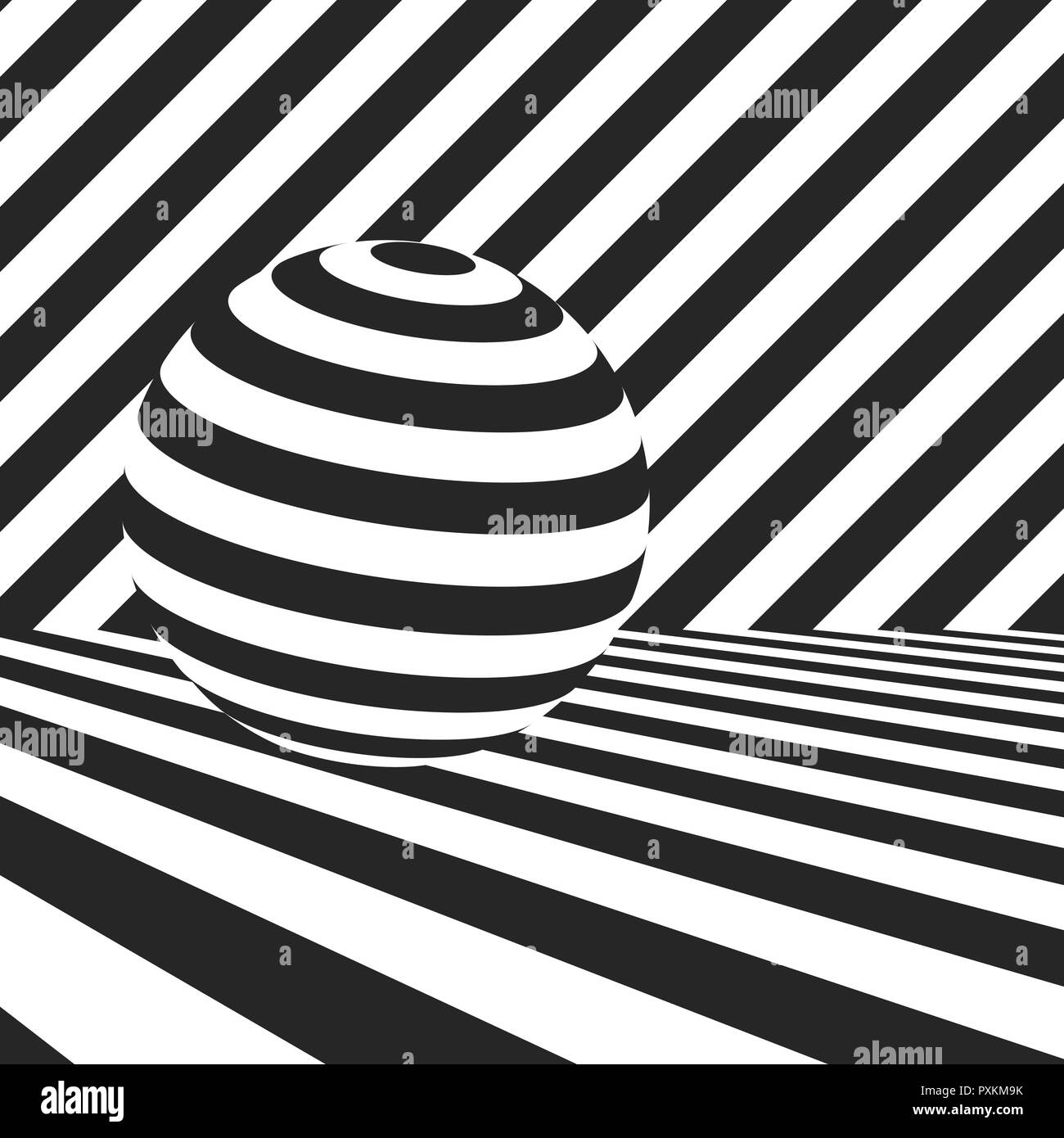 surfaces with black and white stripes and striped sphere. optical ...