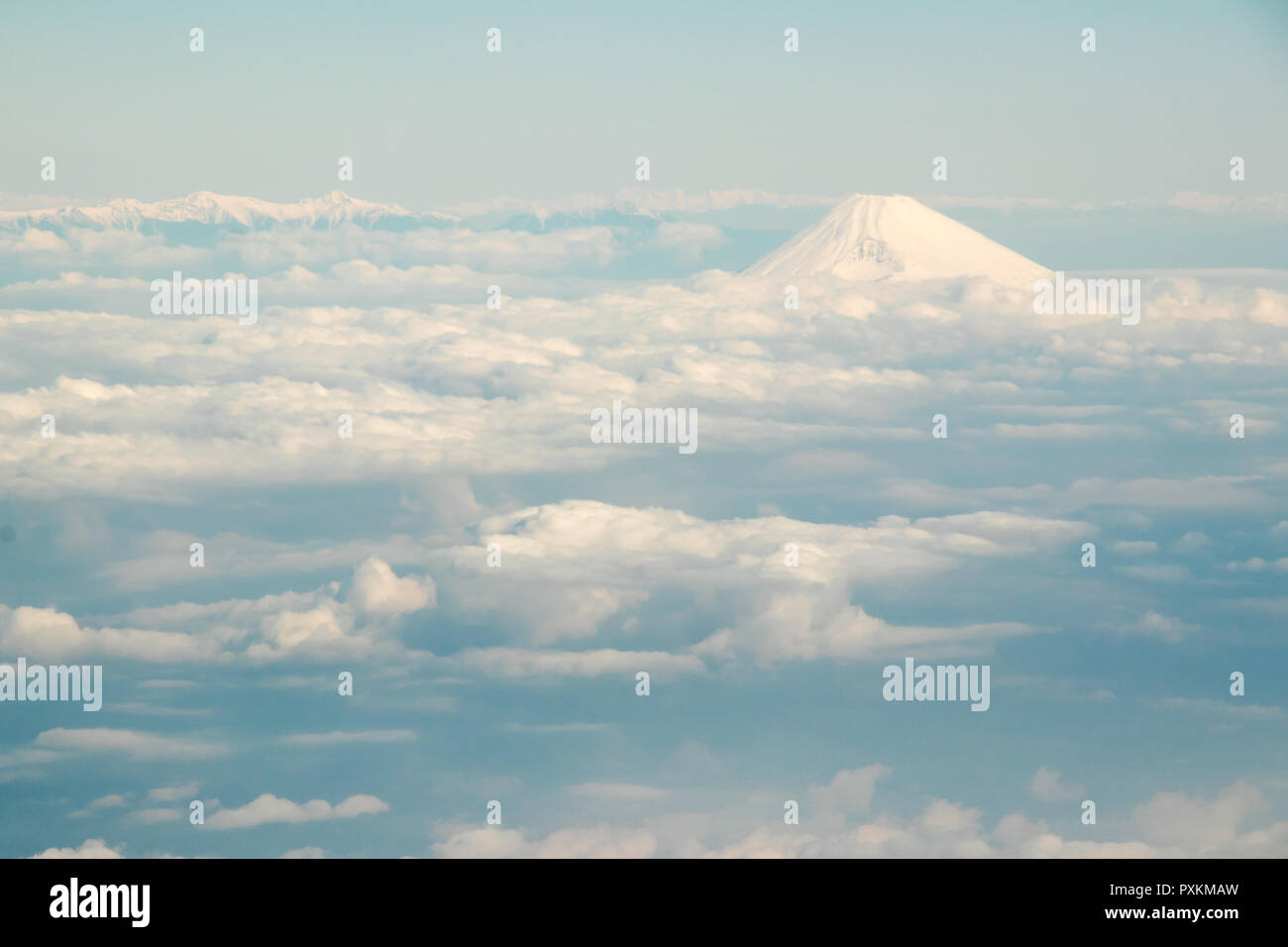Fuji mountain in Japan with the group of cloud in the aerial view ...