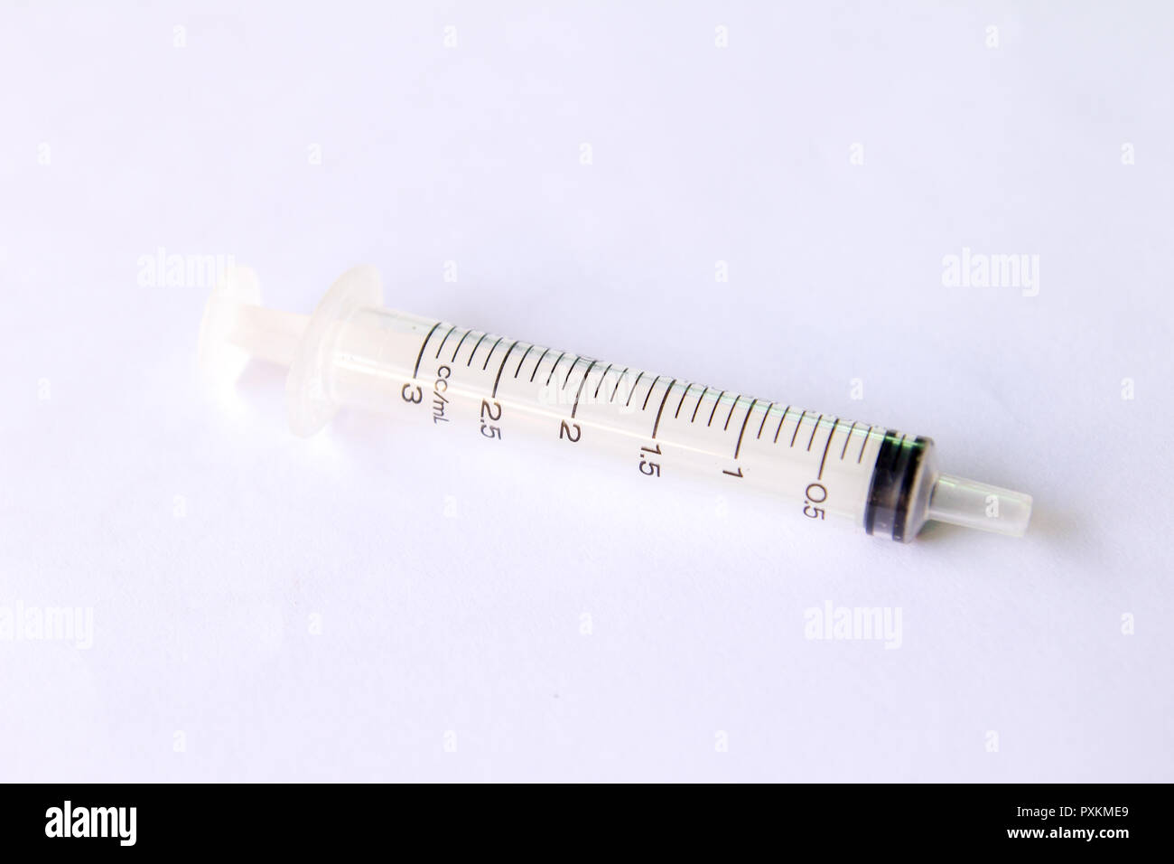 Transparent plastic syringe placed on white background Stock Photo - Alamy