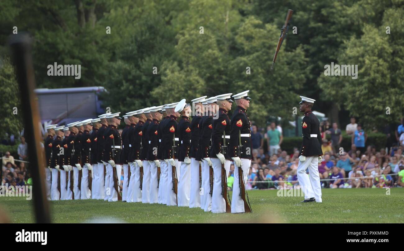 Marines with the rifle inspection team, U.S. Marine Corps Silent Drill ...