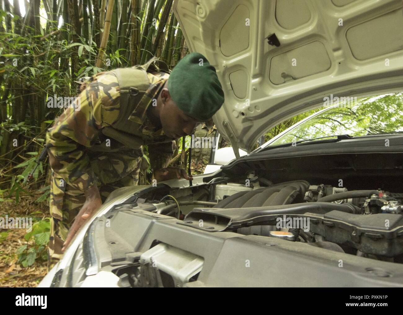Royal Grenada Police Force Lance Cpl. Vincent Richards inspects a ...