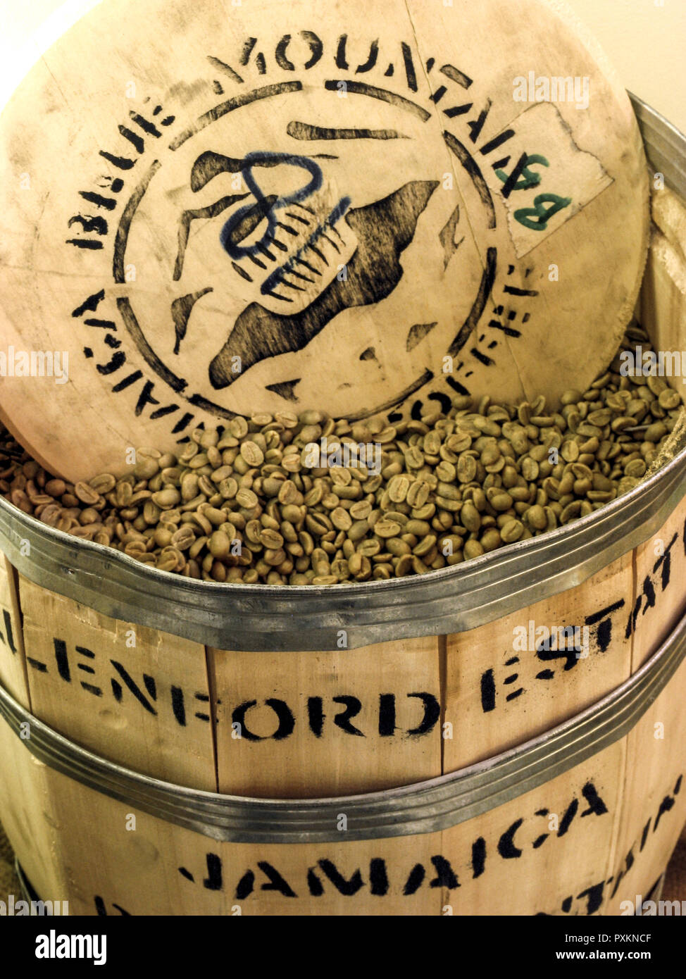 coffee beans in barrel Stock Photo - Alamy