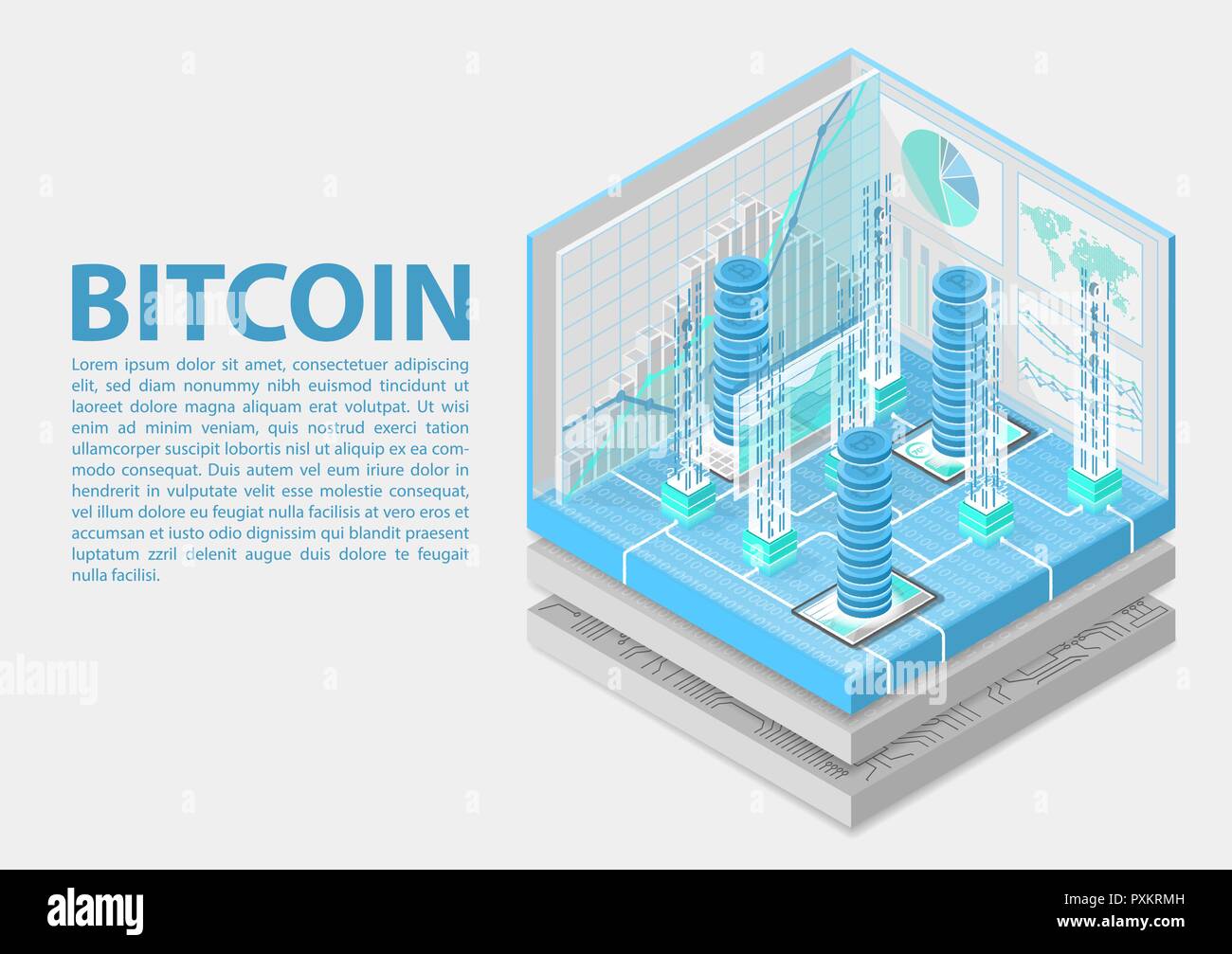 Bitcoin isometric vector illustration. Abstract 3D infographic for ...