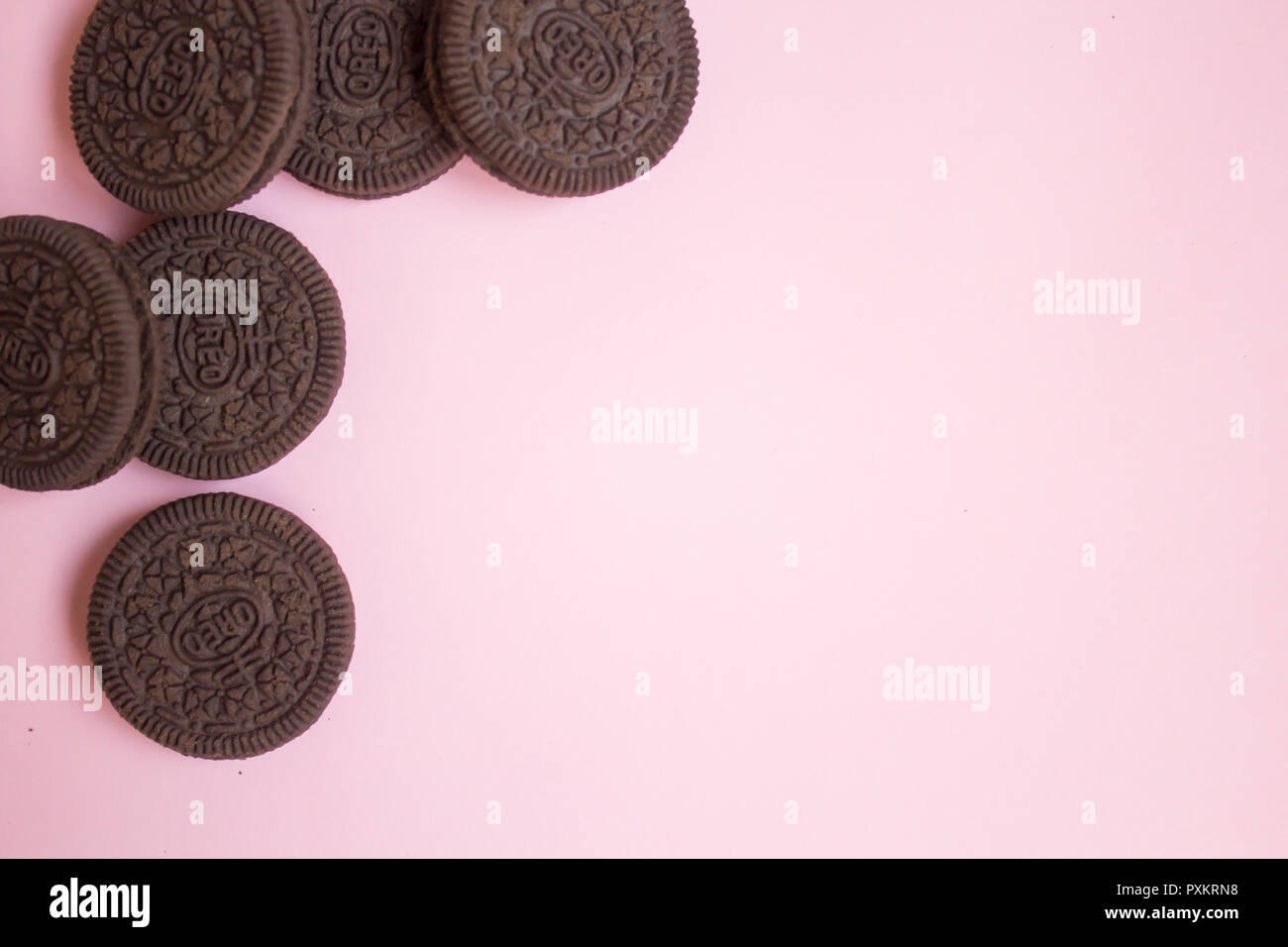 Moscow, Russia - 10 23 2018. Oreo Cookies sandwich cookie with a sweet ...