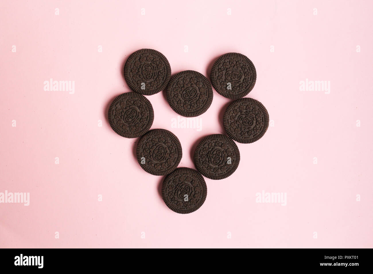 Moscow, Russia - 10 23 2018. Oreo Cookies in the shape of heart on the ...