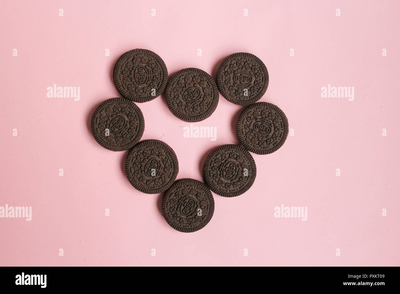 Moscow, Russia - 10 23 2018. Oreo Cookies in the shape of heart on the ...