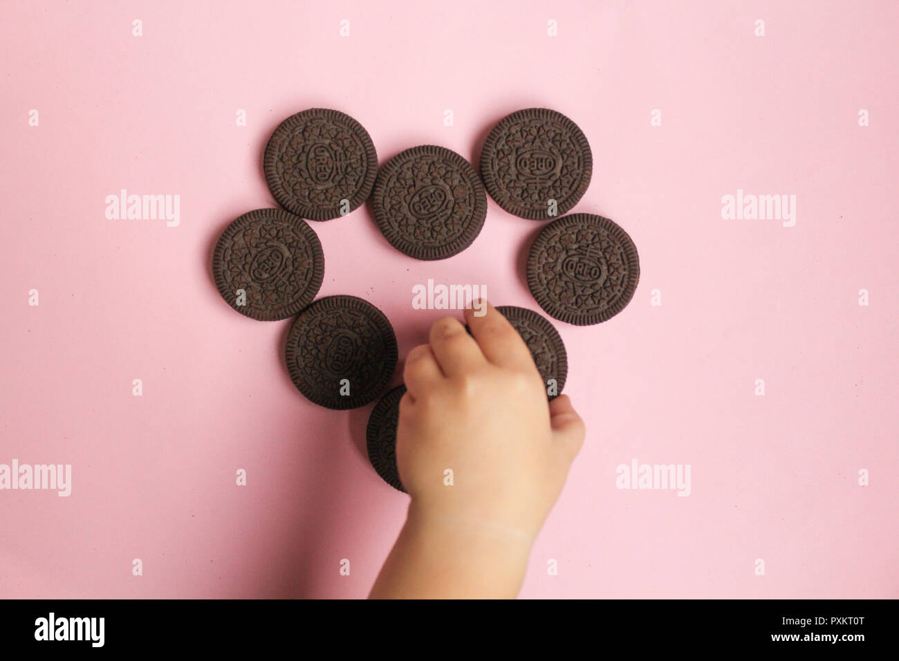 Moscow, Russia - 10 23 2018. Oreo Cookies in the shape of heart on the ...
