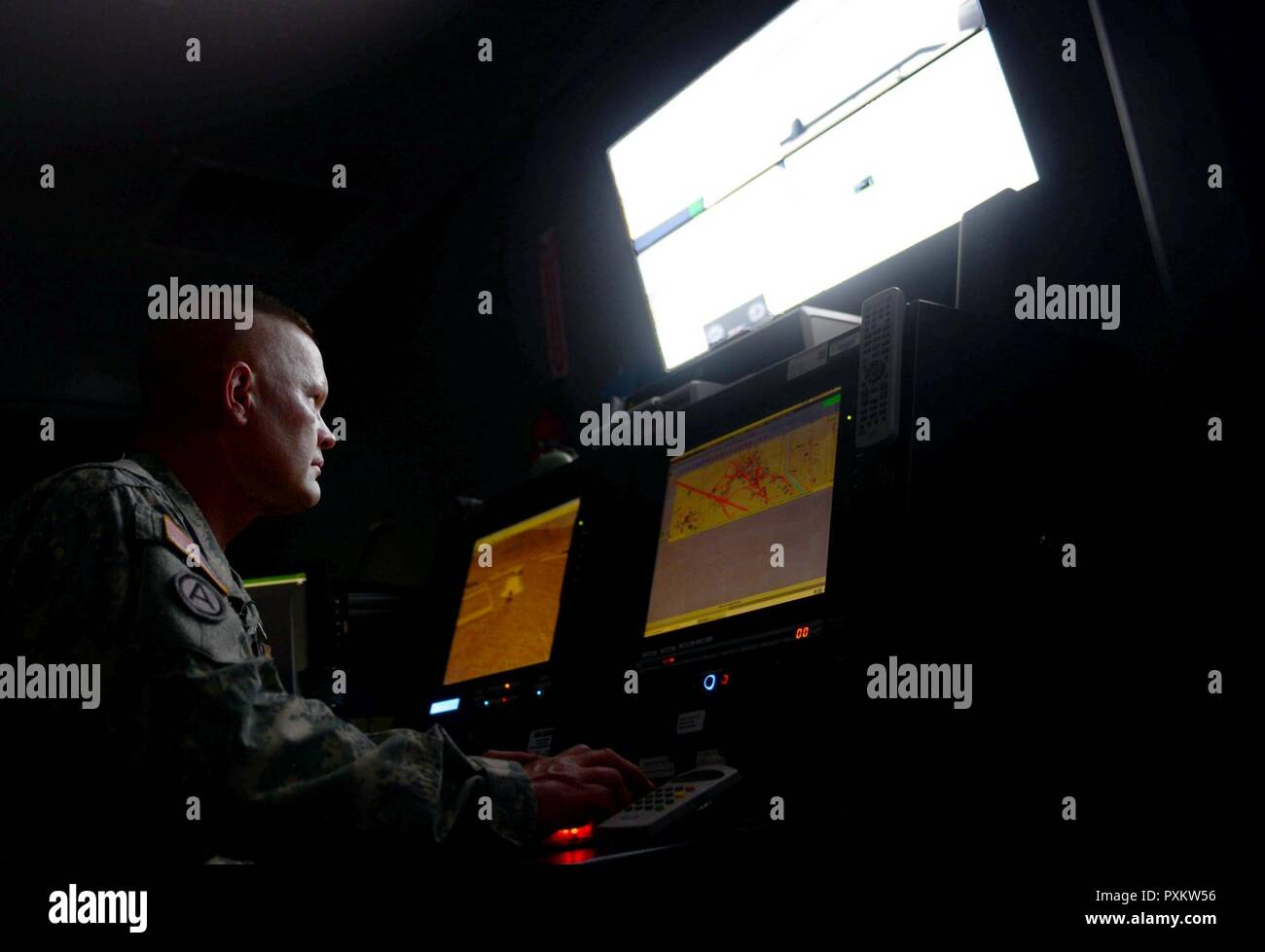 U.S. Army Staff Sgt. Mario Volmer, a range operator assigned to the ...