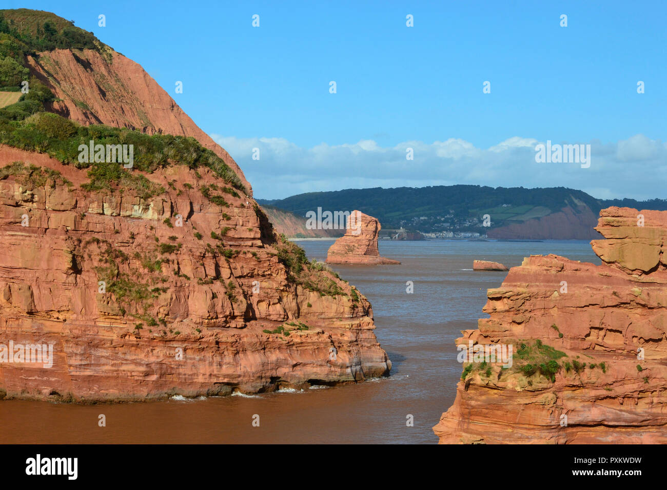 The red rocks of Ladram Bay, near Sidmouth, Devon, UK Stock Photo - Alamy