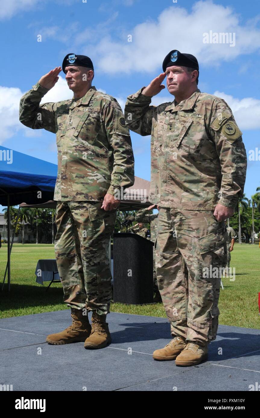 U.S. Army Pacific Commanding General Gen. Robert B. Brown (left) and ...