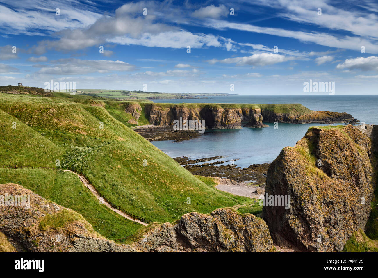 Stonehaven War Memorial on Black Hill with Castle Haven Bay and steps ...