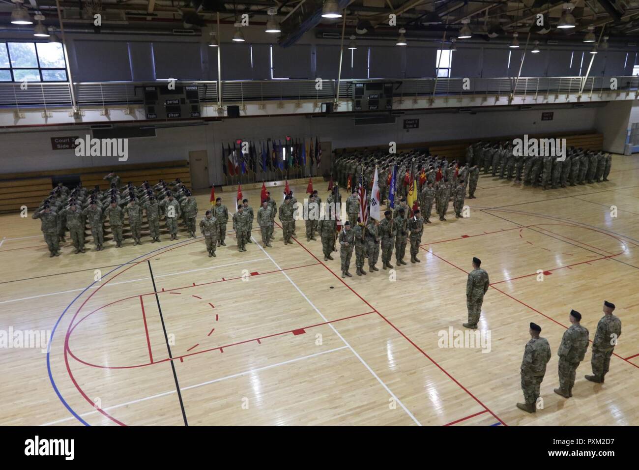 Soldiers assigned to 35th Air Defense Artillery Brigade stand in ...
