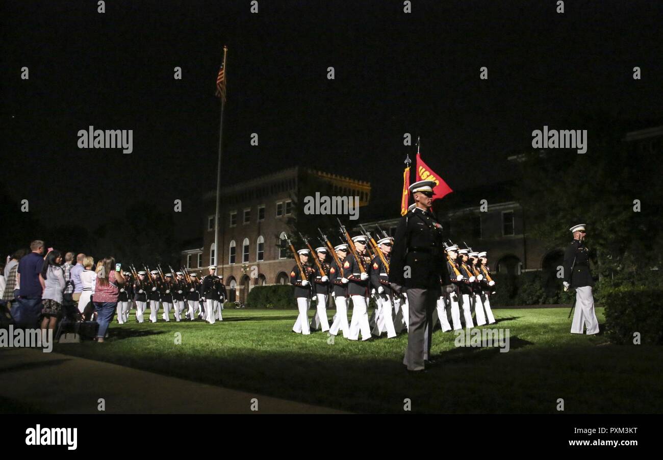 Marines with Alpha Company, Marine Barracks Washington, march off the ...