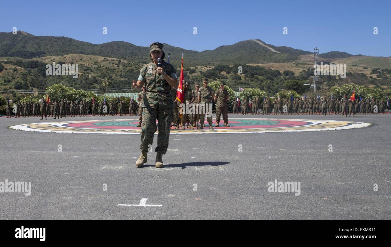 U. S. Marine Corps Lt. Col. Suzan Thompson, outgoing commanding officer ...
