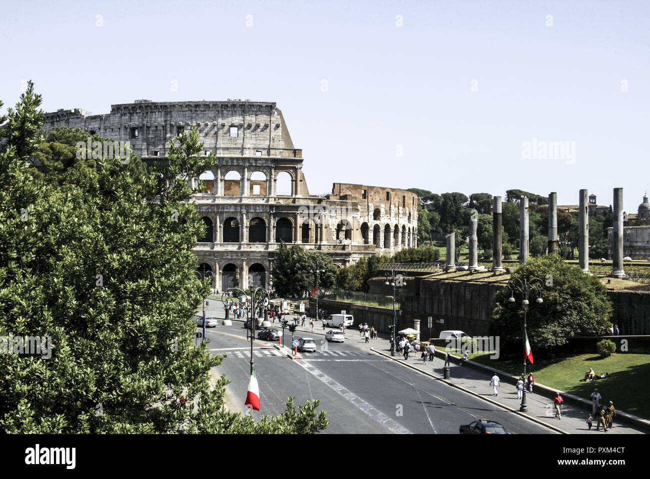 view of Colosseum in Rome, Colosseo, Piazza del Colosseo Stock Photo ...