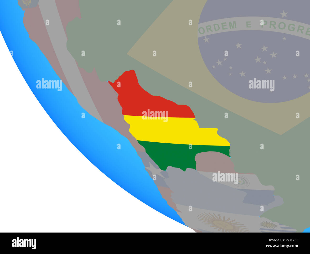 Bolivia with national flag on simple globe. 3D illustration Stock Photo ...