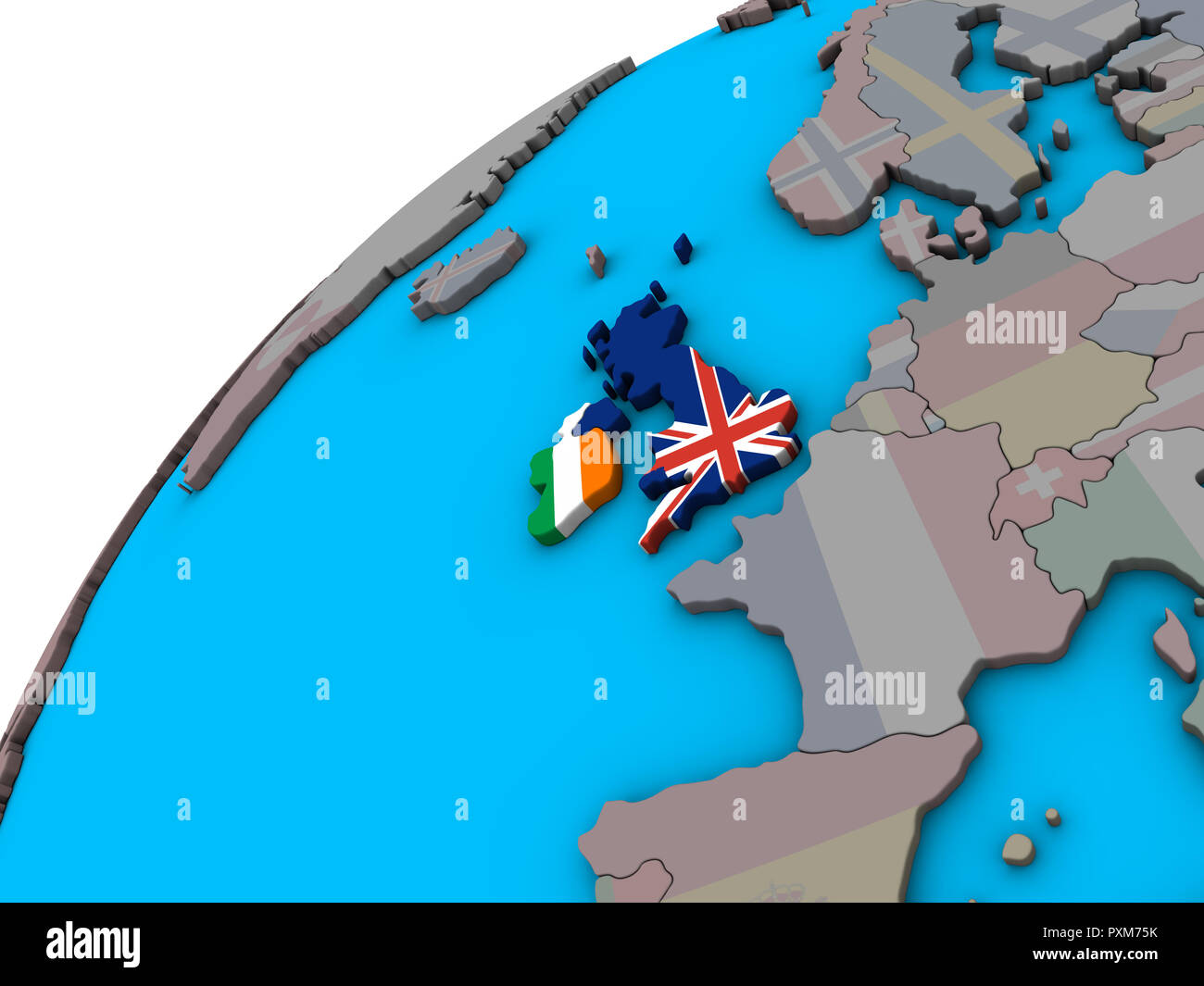 British Isles with national flags on 3D globe. 3D illustration Stock ...