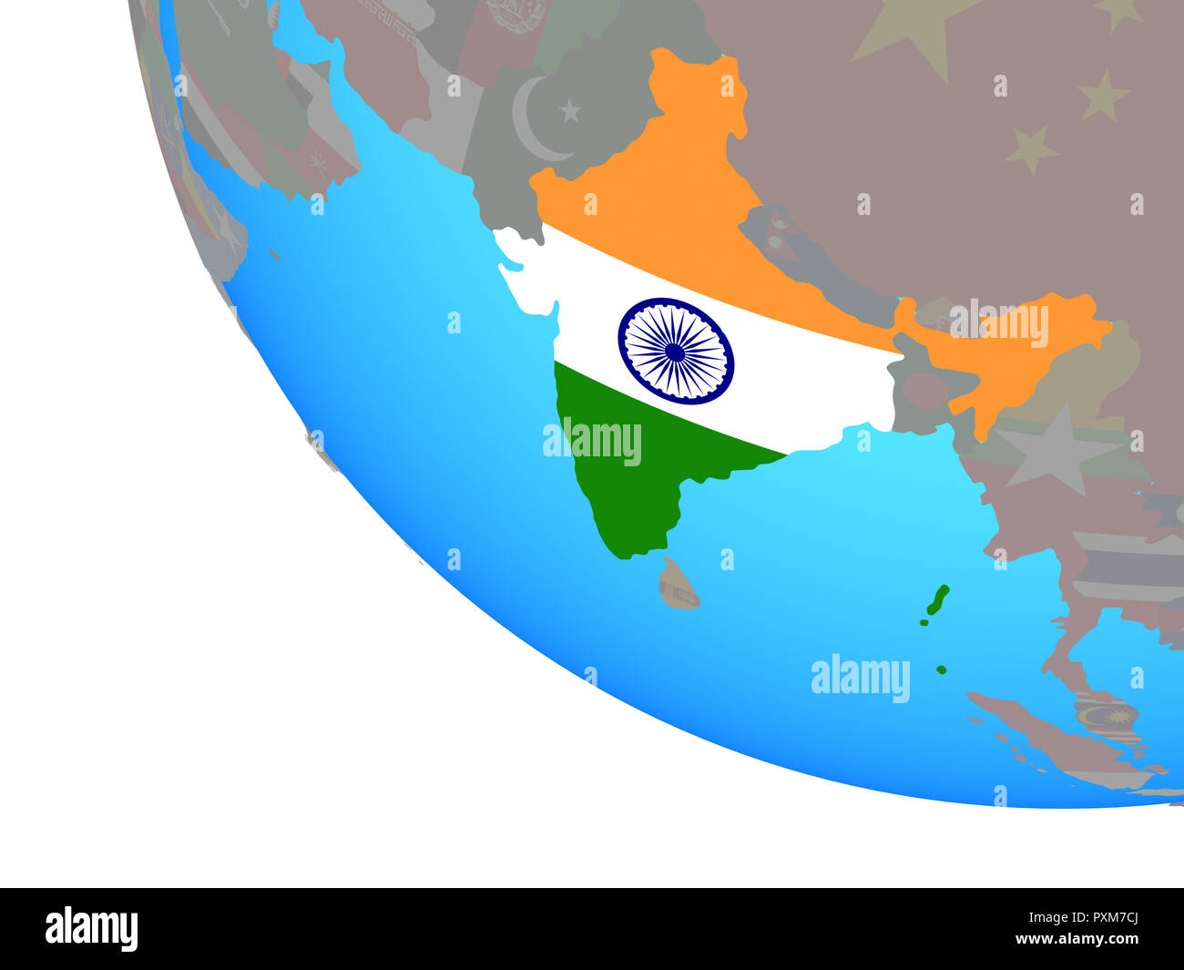 India with national flag on simple globe. 3D illustration Stock Photo ...