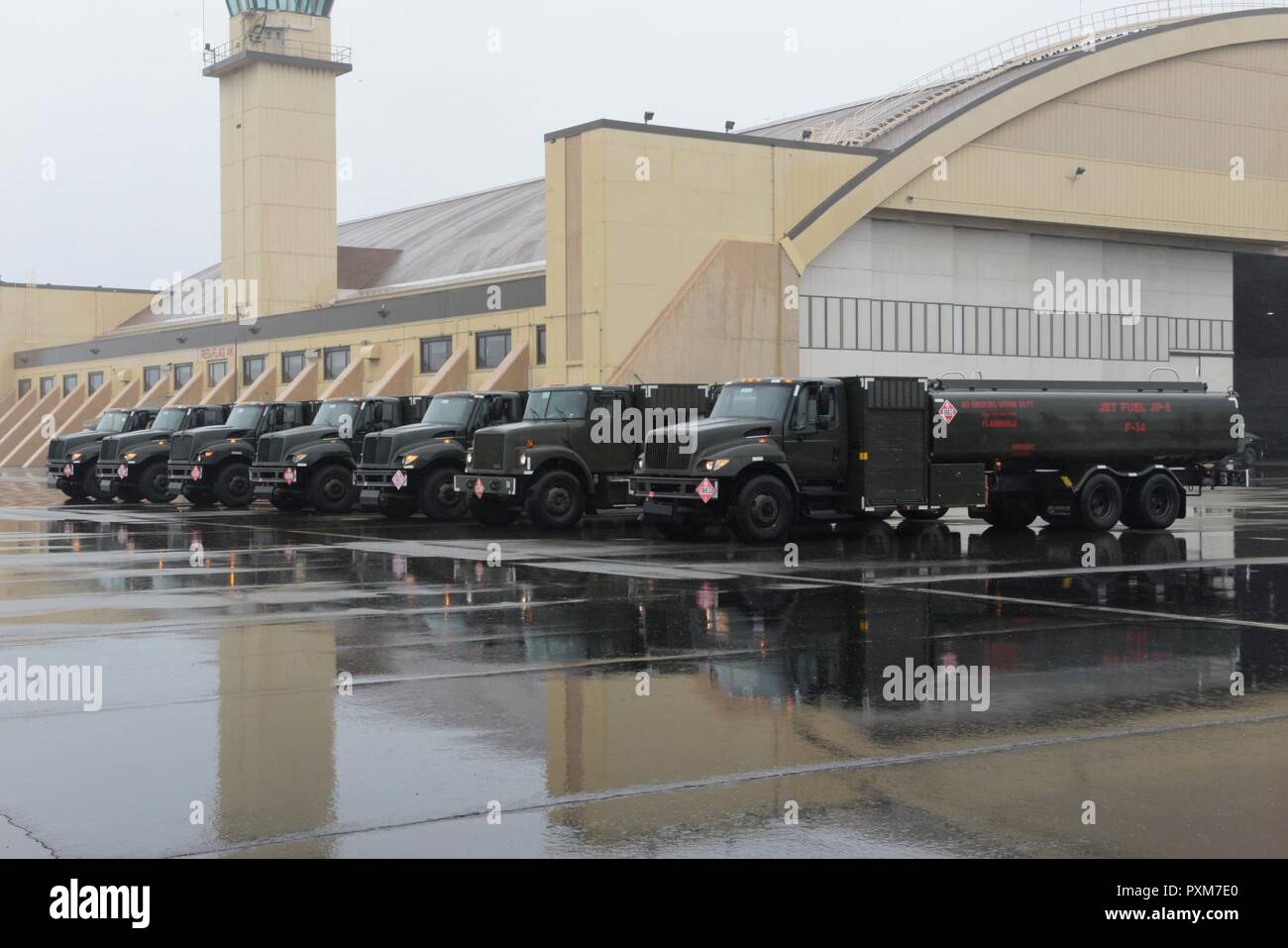 U.S. Air Force fuel trucks line up by the Thunderdome on the Eielson ...