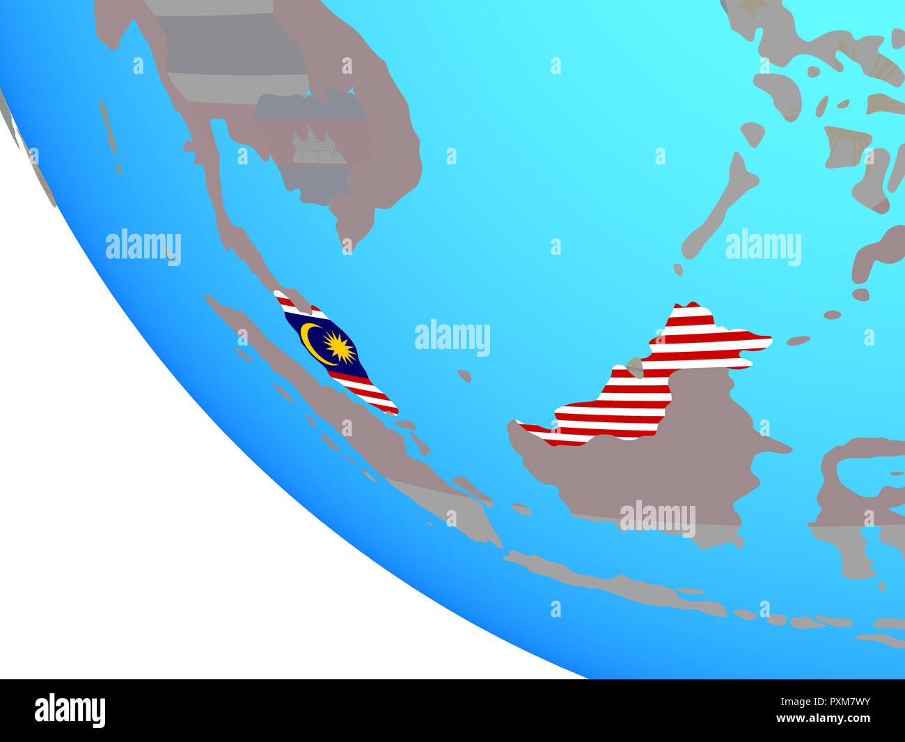 Malaysia with national flag on simple globe. 3D illustration Stock ...