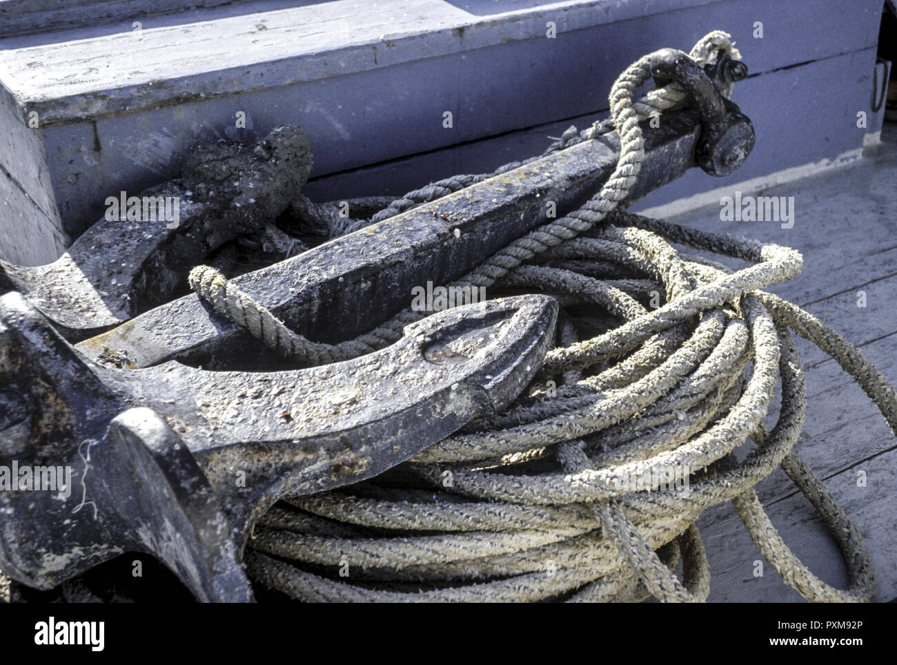 Croatia, Brac island, anchor on fishing boat Stock Photo - Alamy