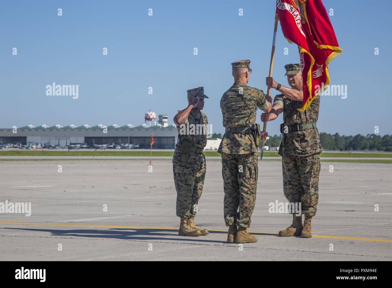 U.S. Marine Corps Lt. Col. Christian M. Ward, right, relinquishes the ...