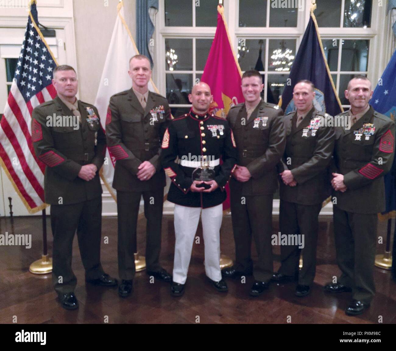 While serving as company first ser¬geant, Service Company, Headquarters ...