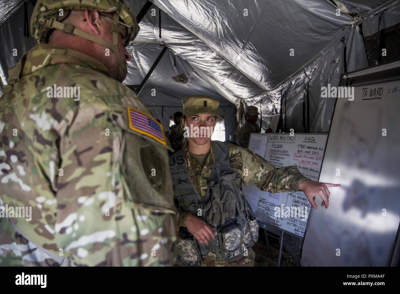 U.S. Army 1st Lt. Majken Geiman, 315th Engineer Battalion FSC, shows ...
