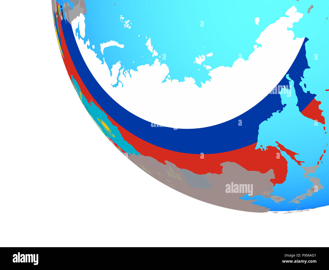 Former Soviet Union with national flags on simple globe. 3D ...