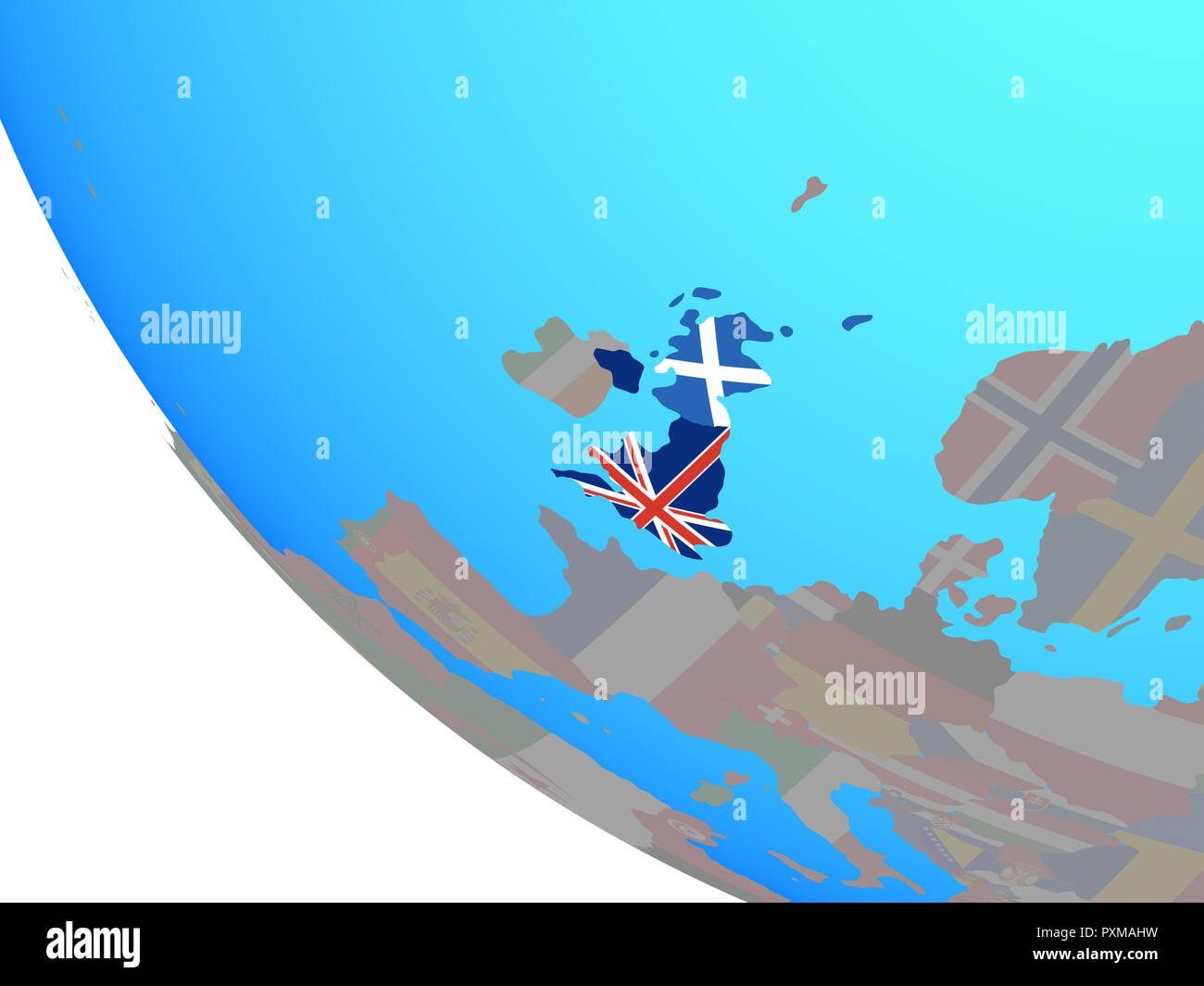 Scotland with national flag on simple globe. 3D illustration Stock ...