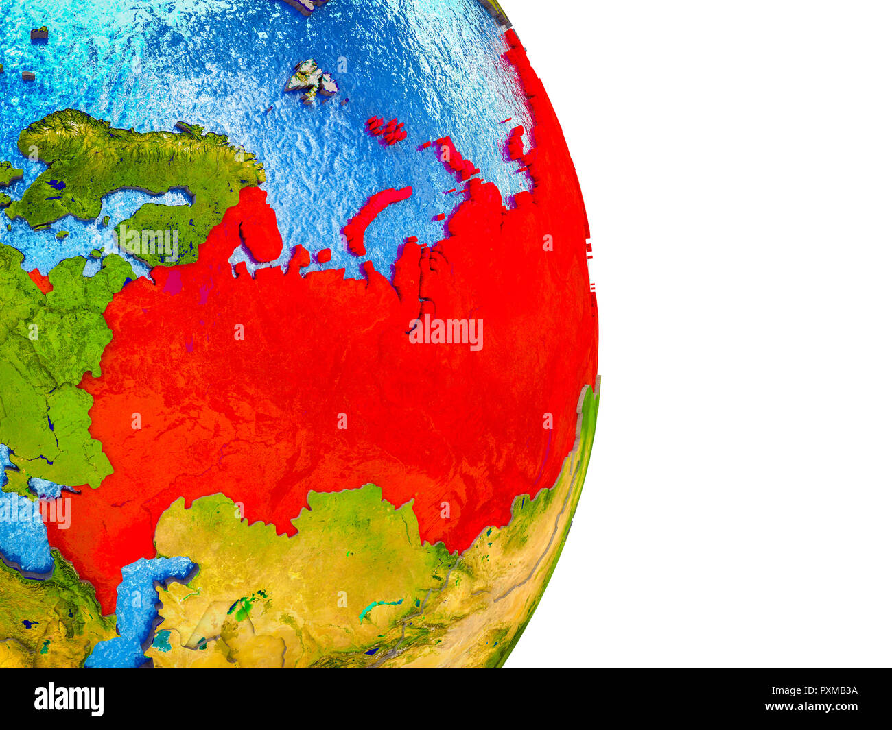 Russia on 3D model of Earth with divided countries and blue oceans. 3D ...