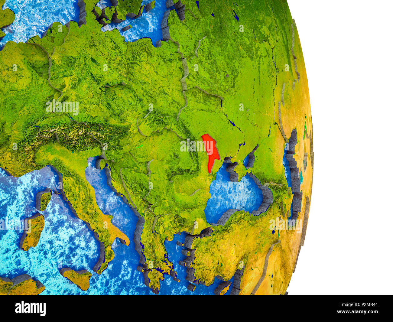 Moldova on 3D model of Earth with divided countries and blue oceans. 3D ...