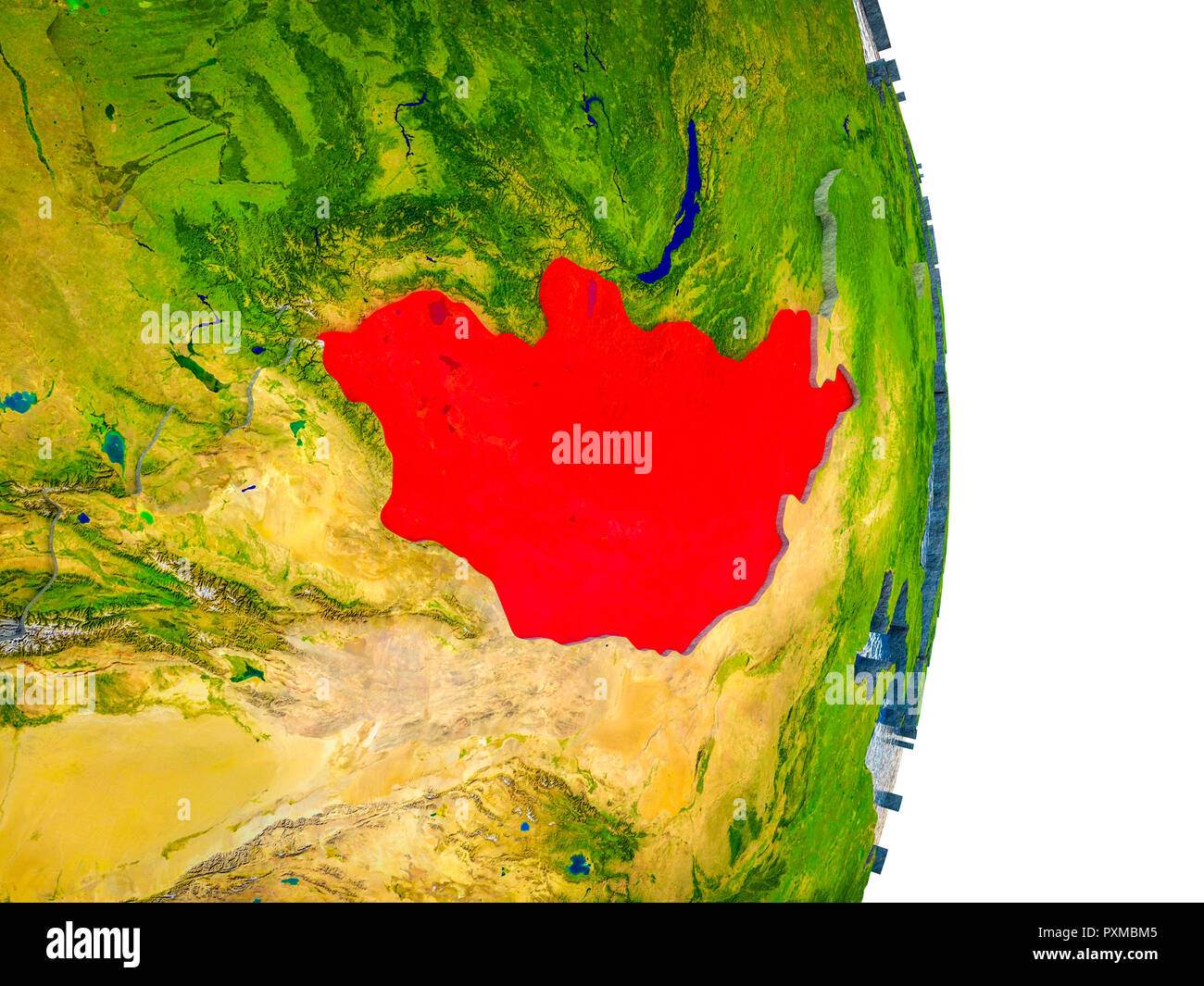 Mongolia on 3D model of Earth with divided countries and blue oceans. 3D illustration Stock ...