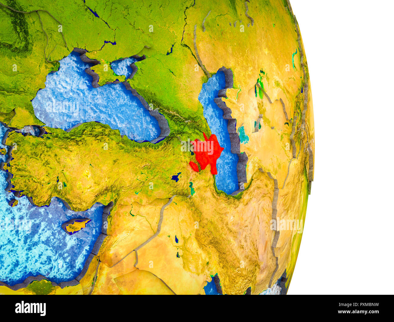 Azerbaijan on 3D model of Earth with divided countries and blue oceans ...
