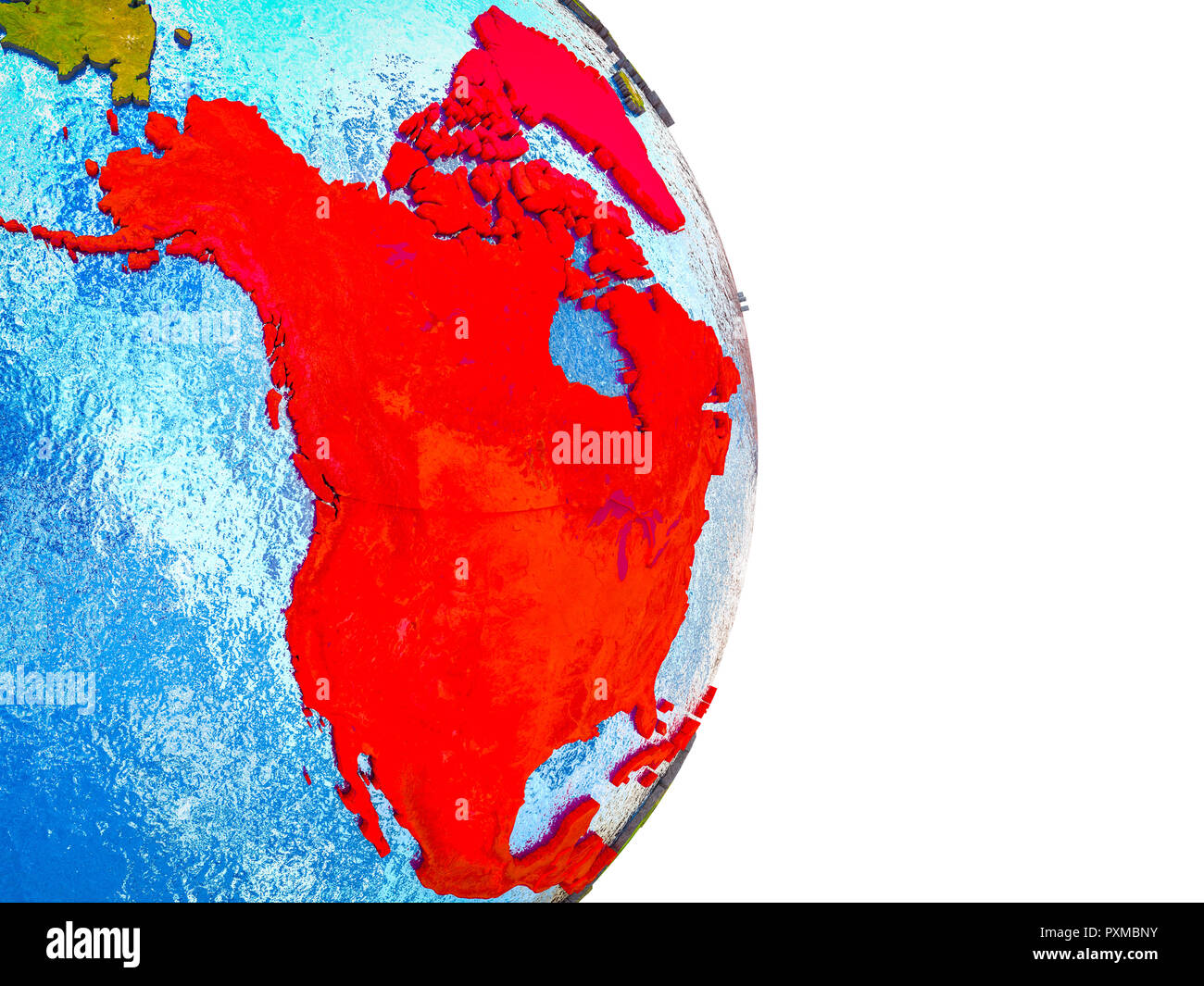 North America on 3D model of Earth with divided countries and blue ...