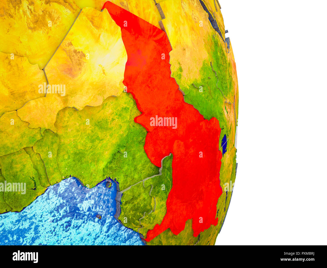 Central Africa on 3D model of Earth with divided countries and blue ...