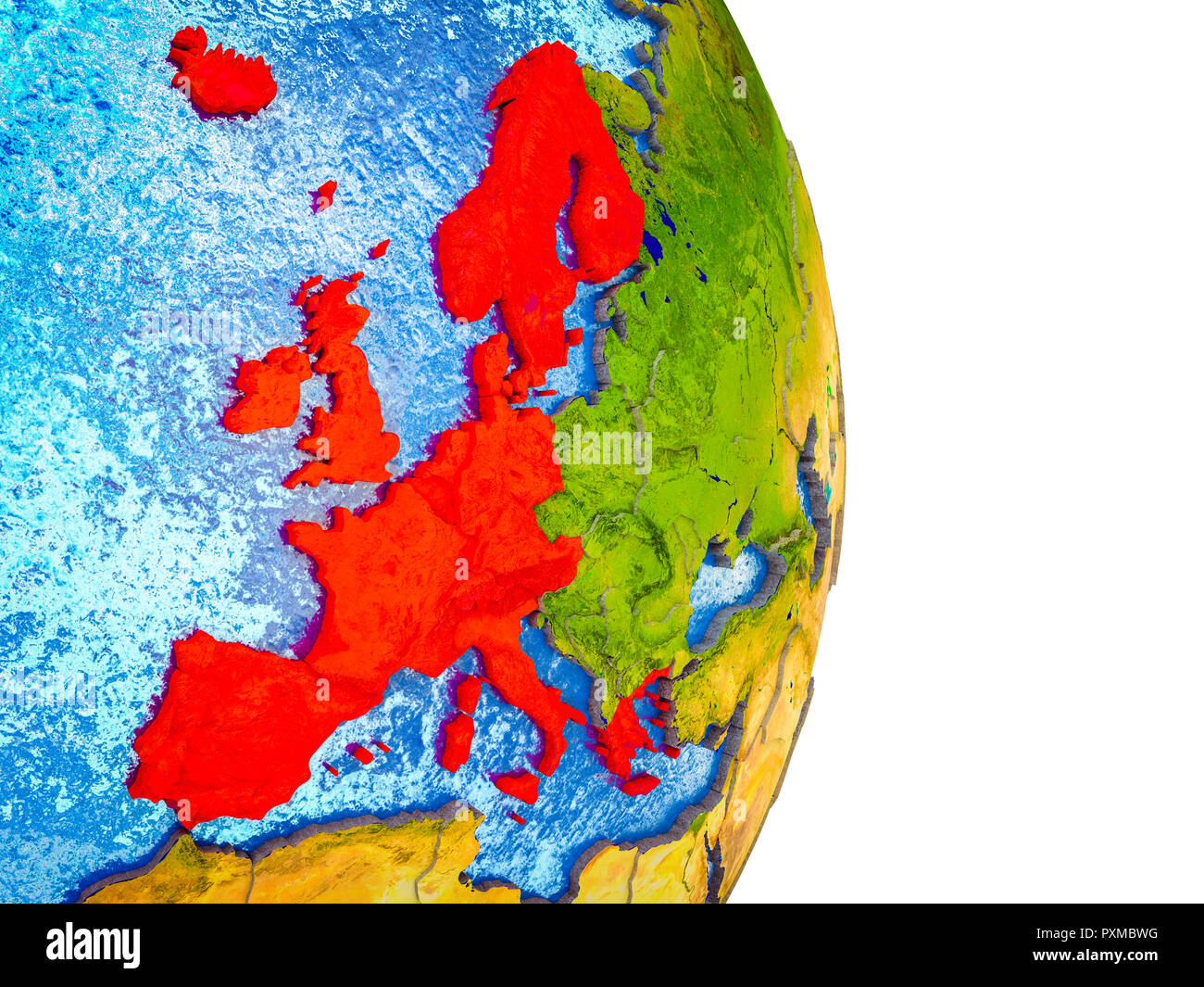 Western Europe on 3D model of Earth with divided countries and blue ...