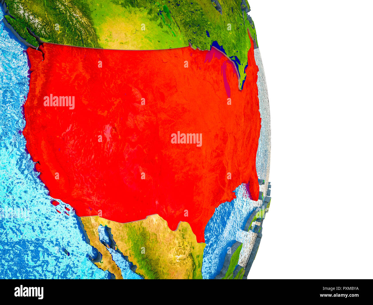 United States on 3D model of Earth with divided countries and blue ...