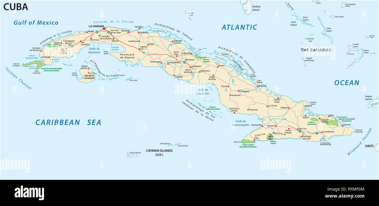 cuba road and national park vector map Stock Vector Image & Art - Alamy