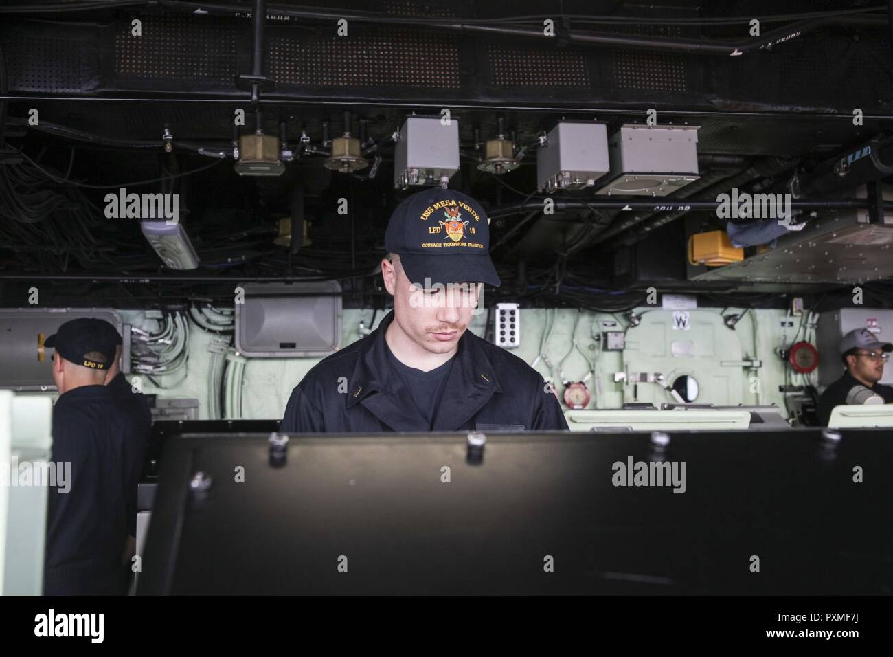 MEDITERRANEAN SEA (June 9, 2017) Ensign Brendan Butler checks the ...