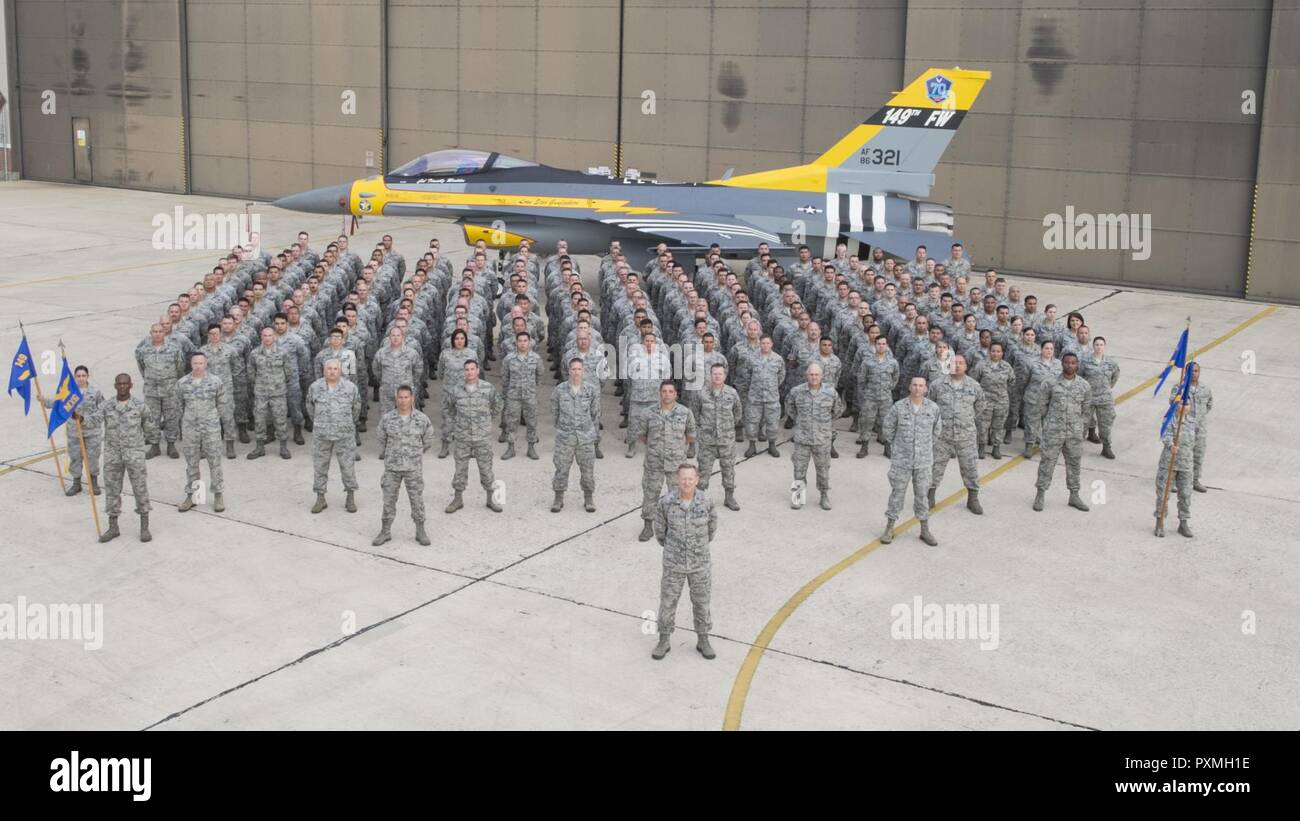The 149th Maintenance Group takes a group photo at Joint Baes San ...