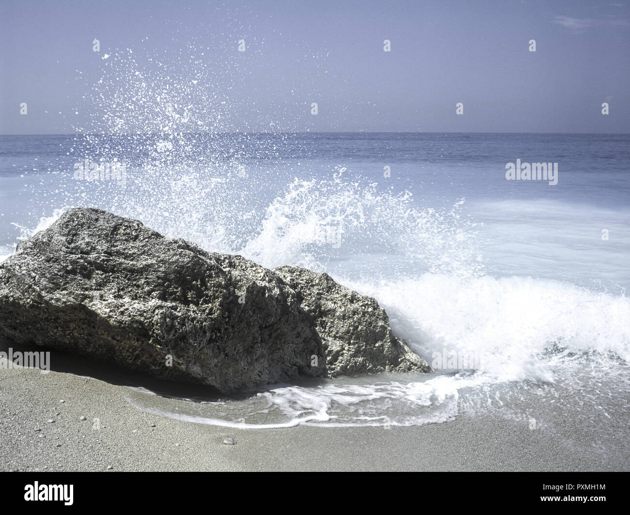 Greece, island Lefkada, sea, shore, rock, stone, surf, splash ...